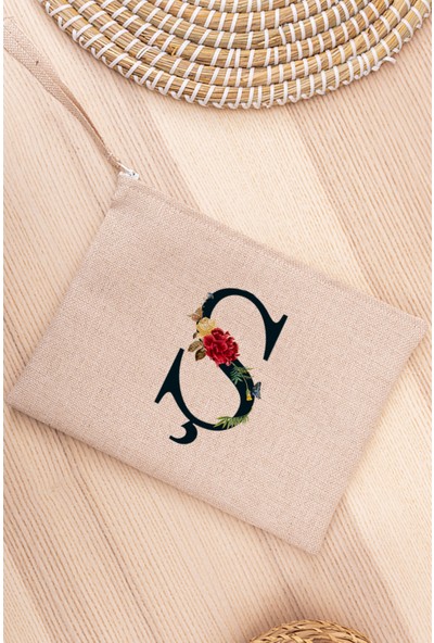 Hediyedukkani Ş Harfi Çiçek Tasarım Keten Bez El Çantası