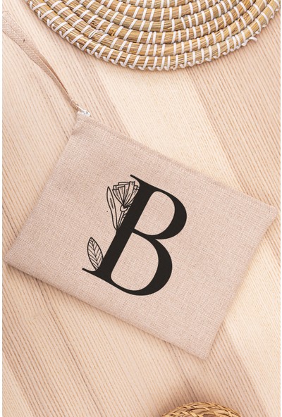 Hediyedukkani B Harfi Çiçekli Keten Bez El Çantası