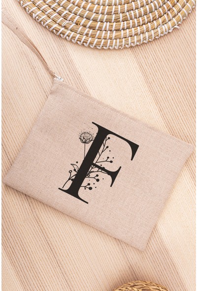 Hediyedukkani F Harfi Çiçekli Keten Bez El Çantası