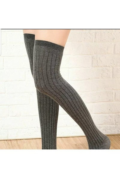 Cindiy Jartiyer Boy Diz Üstü Çorap Gri
