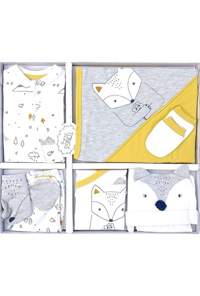 Tongs Baby Fox & Sheep 10'lu Tulumlu Zıbın Seti Yenidoğan Hastane Çıkışı -Hardal