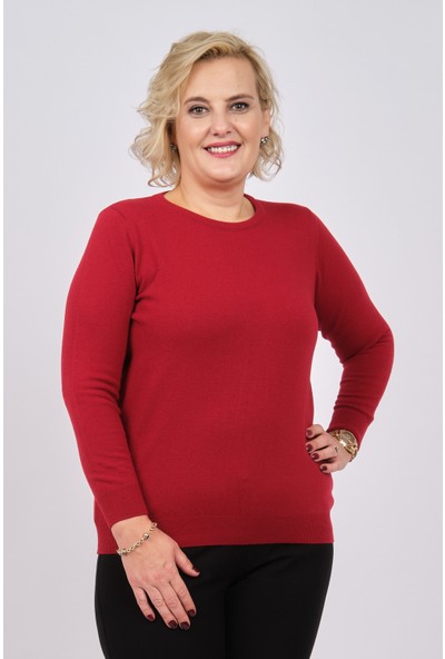 Desen Triko Kadın Bisiklet Yaka Kazak 02420041 Kırmızı