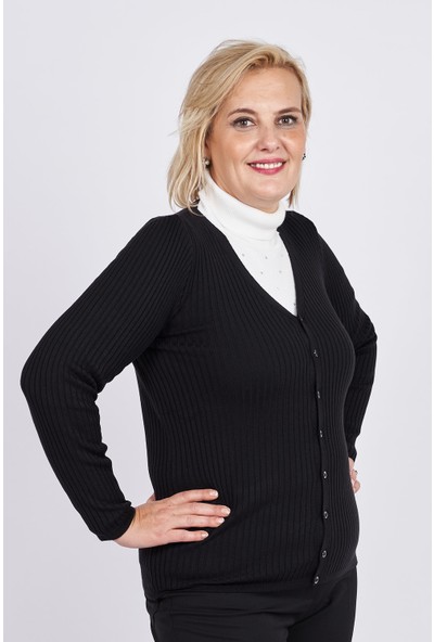 Büşra Kadın Düğmeli V Yaka Hırka 3997258 Siyah