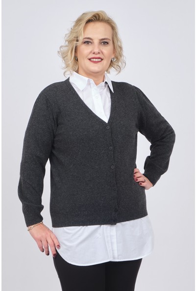 Desen Triko Kadın Düğmeli Hırka 0247021 Antrasit