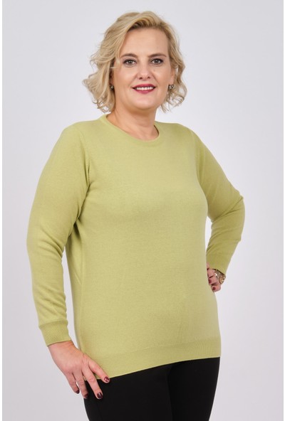 Desen Triko Kadın Bisiklet Yaka Kazak 02420041 Yeşil