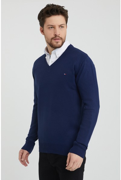 Comeor Erkek Lacivert V Yaka Slim Fit Triko Kazak XL Comeor Erkek Lacivert V Yaka Slim Fit Triko Kazak XL