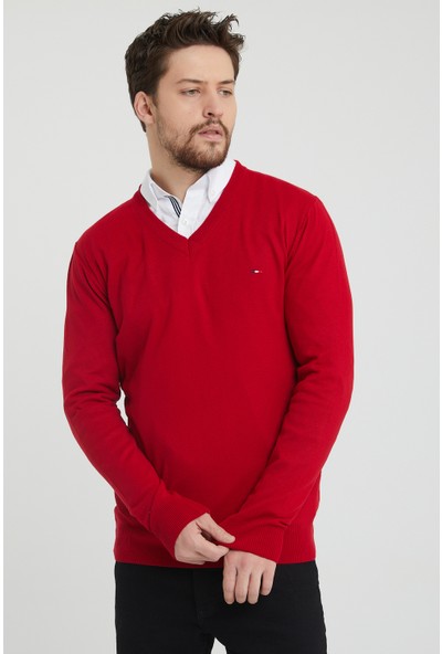 Comeor Erkek Kırmızı V Yaka Slim Fit Triko Kazak XXL Comeor Erkek Kırmızı V Yaka Slim Fit Triko Kazak XXL