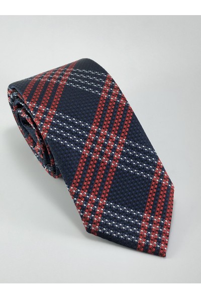 Pierroni Lacivert Kırmızı Beyaz Ekose Kravat