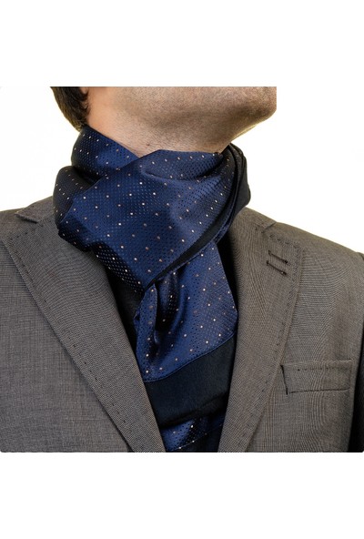 Exve Exclusive Lacivert Üzeri Bakır Puantiyeli Çift Taraflı Atkı