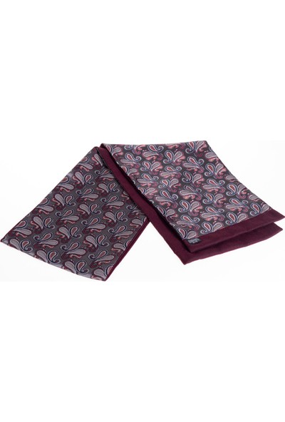 Exve Exclusive Gümüş Üzeri Bordo Mavi Şal Desen Çift Taraflı Atkı