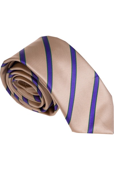 Exve Exclusive Krem Mor Çizgili Italyan Jakar Kravat