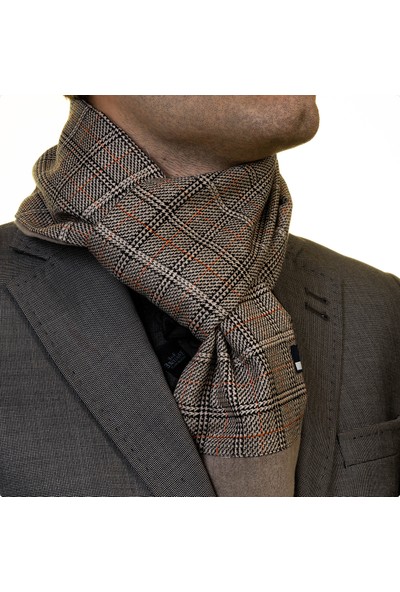 Exve Exclusive Krem Turuncu Ekoseli Çift Taraflı Atkı