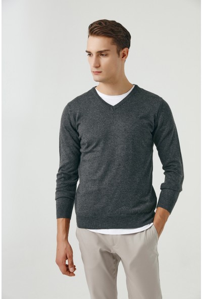 Ds Damat Regular Fit Antrasit V Yaka Kazak