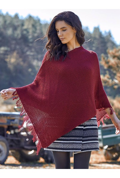 Clandestino Bohem Tarz Asimetrik Kesim Triko Panço Kırmızı Clandestino Bohem Tarz Asimetrik Kesim Triko Panço Kırmızı