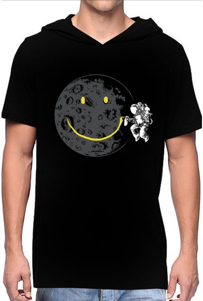 Rock&Roll Grafitici Astronot Siyah Kapüşonlu Kısa Kollu Erkek Tişört Rock&Roll Grafitici Astronot Siyah Kapüşonlu Kısa Kollu Erkek Tişört