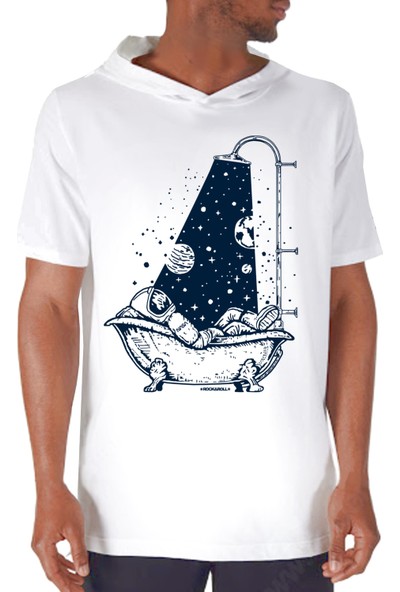 Rock&Roll Astro Duş Beyaz Kapüşonlu Kısa Kollu Erkek Tişört Rock&Roll Astro Duş Beyaz Kapüşonlu Kısa Kollu Erkek Tişört