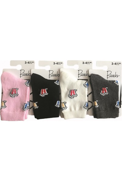 Bisocks Popcorn Desenli Kız Erkek Çocuk Yumuşak 4'lü Çorap