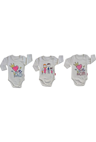 Lullaby Kız Bebek Uzun Kollu 3lü Badi Seti Baskılı Body