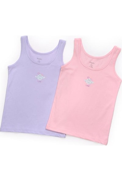Dagi Pembe Lila Kız Çocuk Pamuklu Emoji Empirme Kalın Askılı 2'li Atlet Dagi Pembe Lila Kız Çocuk Pamuklu Emoji Empirme Kalın Askılı 2'li Atlet