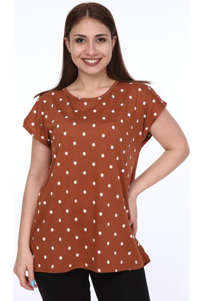 1fazlası Kadın Büyük Beden Puantiye Desen Baskılı T-Shirt 1fazlası Kadın Büyük Beden Puantiye Desen Baskılı T-Shirt