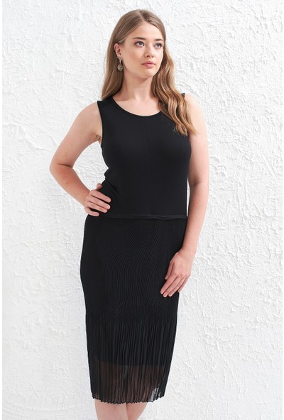 Big Free TB20YB112048 Siyah Bayan Eteği Şifon Pileli Elbise Big Free TB20YB112048 Siyah Bayan Eteği Şifon Pileli Elbise