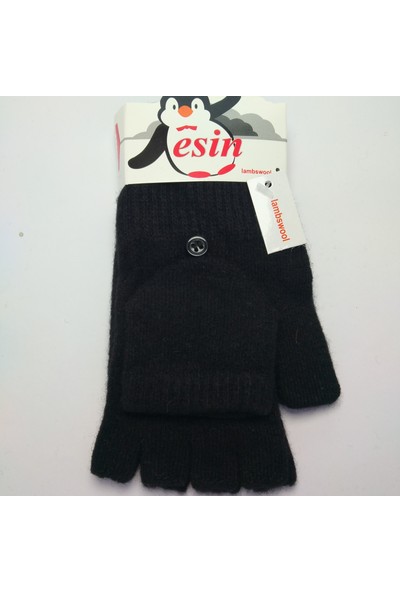 Esin Kadın Lambswool (Kuzu Yünü) Kapaklı Eldiven Siyah