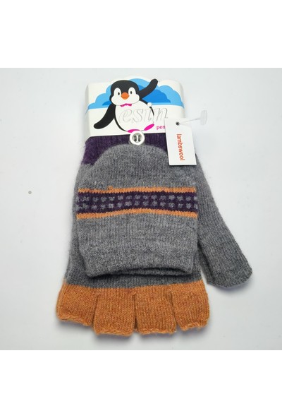 Esin Kadın Lambswool (Kuzu Yünü) Kapaklı Eldiven Açık Gri