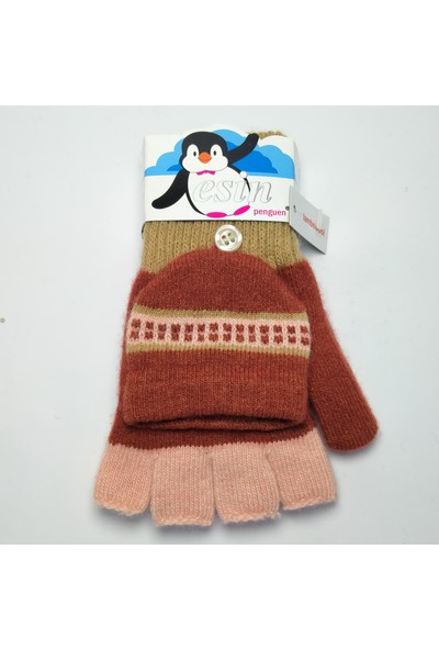 Esin Kadın Lambswool (Kuzu Yünü) Kapaklı Eldiven Kiremit
