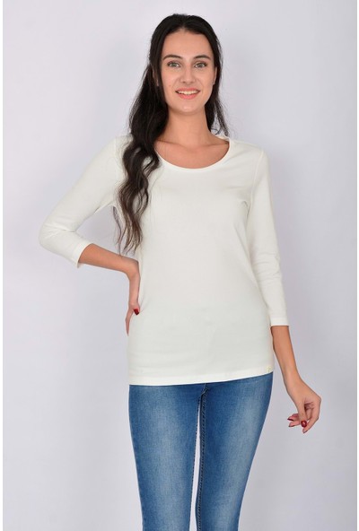 Letoile Pamuk Truvakar Kollu Kadın T-Shirt Ekru