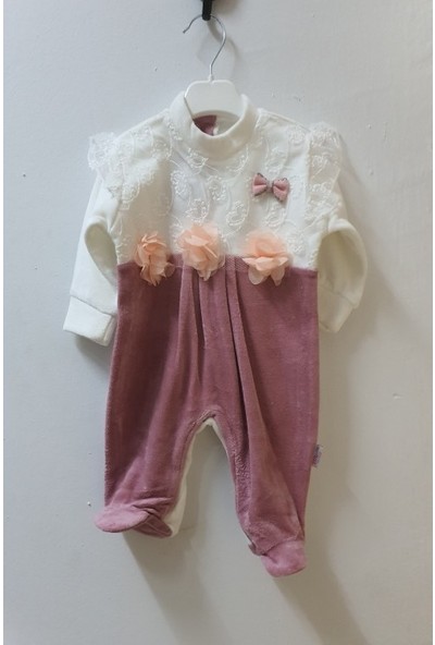 Damla Bebe Kız Bebek 0-6 Ay Dantelli Çiçekli Kadife Tulum Damla Bebe Kız Bebek 0-6 Ay Dantelli Çiçekli Kadife Tulum