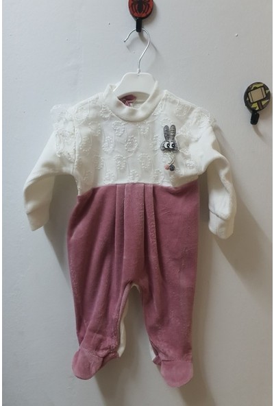 Damla Bebe Kız Bebek 0-6 Ay Dantelli Tavşan Kadife Tulum Damla Bebe Kız Bebek 0-6 Ay Dantelli Tavşan Kadife Tulum