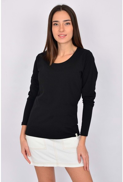 Letoile Pamuk Uzun Kollu Kadın T-Shirt Siyah