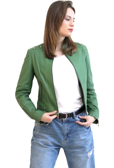 Vigor Leather Freesia Yeşil Kadın Deri Ceket