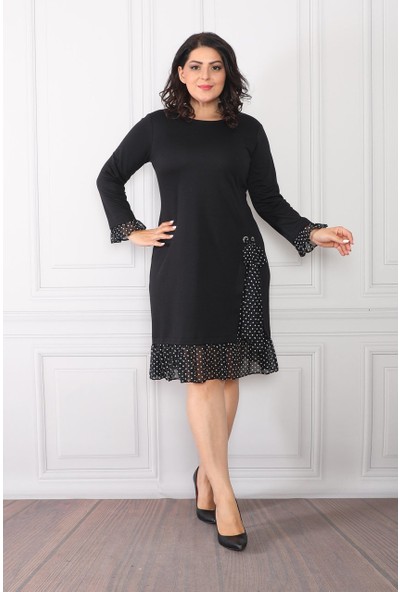 Element's Siyah Etek Ucu Puantiye Desenli Elbise ETS320145 Siyah - 44