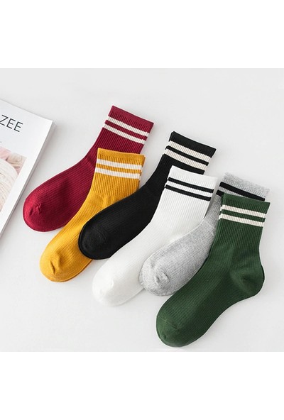 Zirve Kadın 6'lı Karışık Renkli Çizgili Tenis Çorabı