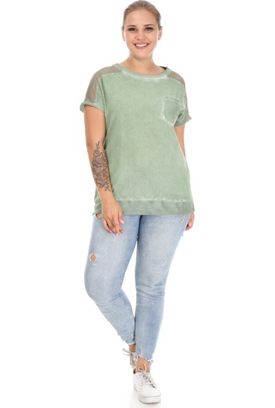 Zerotantik Cepli Omuz ve Eteği File Detay Bluz Haki Zerotantik Cepli Omuz ve Eteği File Detay Bluz Haki