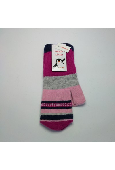 Esin Kadın Lambswool (Kuzu Yünü) Likralı Tek Parmak Renkli Eldiven Pembe