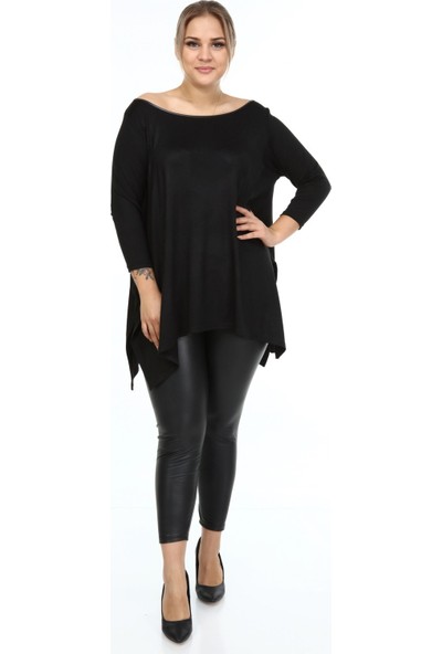 Zerotantik Asimetrik Büyük Beden Tunik Siyah