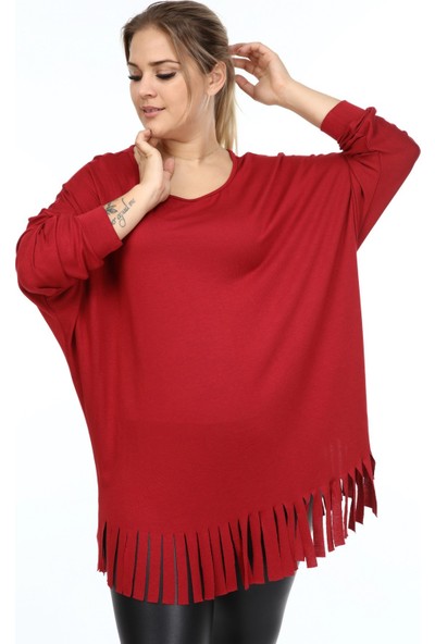 Zerotantik Saçaklı Büyük Beden Beden Tunik Bordo