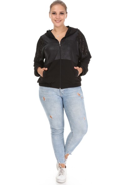 Zerotantik Payet Detaylı Büyük Beden Sweet Hırka Siyah