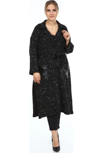 Zerotantik Deri Cepli Buklet Triko Büyük Beden Kap Siyah