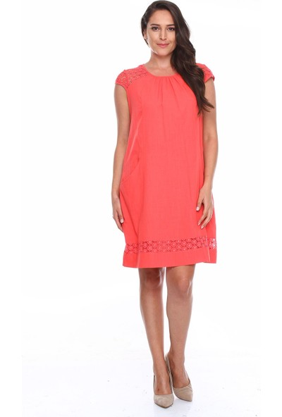 Zer Otantik Zerotantik Güpürlü Büyük Beden Elbise Mercan