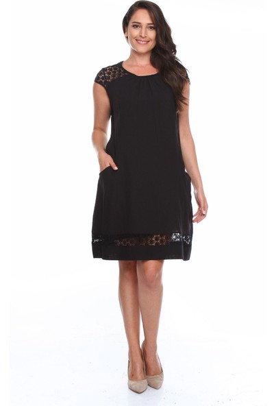 Zer Otantik Zerotantik Güpürlü Büyük Beden Elbise Siyah