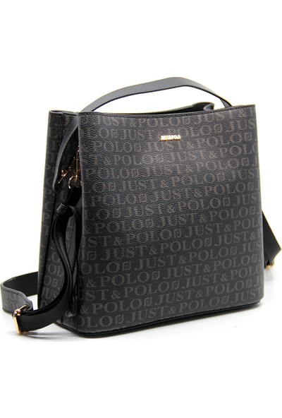 Just Polo Siyah Kadın Baskı Desenli El ve Omuz Çantası Jp2117 Just Polo Siyah Kadın Baskı Desenli El ve Omuz Çantası Jp2117