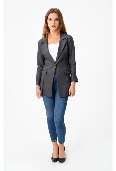 Jument Kadın Kolu Katlanabilir Uzun Kol Boyfriend Şık Ofis Blazer Uzun Ceket - Antrasit Jument Kadın Kolu Katlanabilir Uzun Kol Boyfriend Şık Ofis Blazer Uzun Ceket - Antrasit