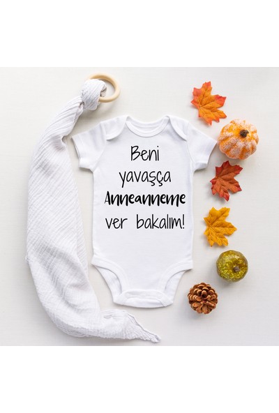 Happy Onesie Co Beni Yavaşça Anneanneme verin Çıtçıtlı Bebek Body