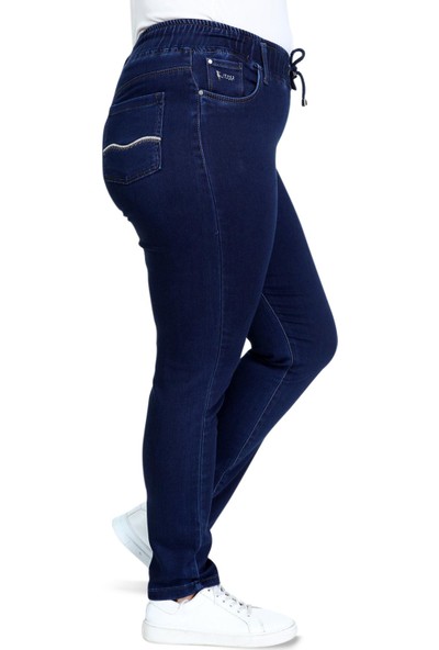 Hanezza Büyük Beden Beli Lastikli Slim Fit Kot Pantolon Hanezza Büyük Beden Beli Lastikli Slim Fit Kot Pantolon