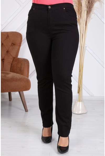 Rmg Beli Lastikli Büyük Beden Siyah Kot Pantolon