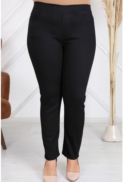 Rmg Beli Lastikli Büyük Beden Siyah Pantolon
