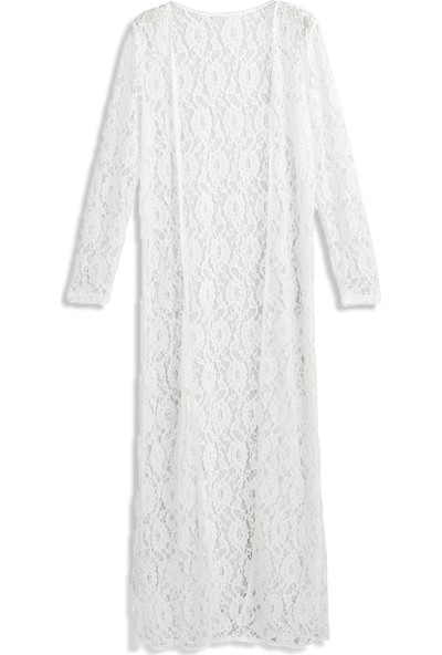 Buyfun Kadın Çiçek Dantel Kimono Yarı Şeffaf